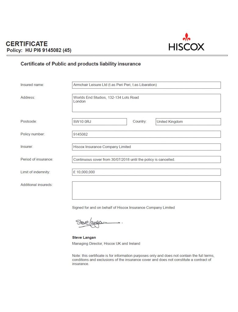 Our Insurance – Peri Peri